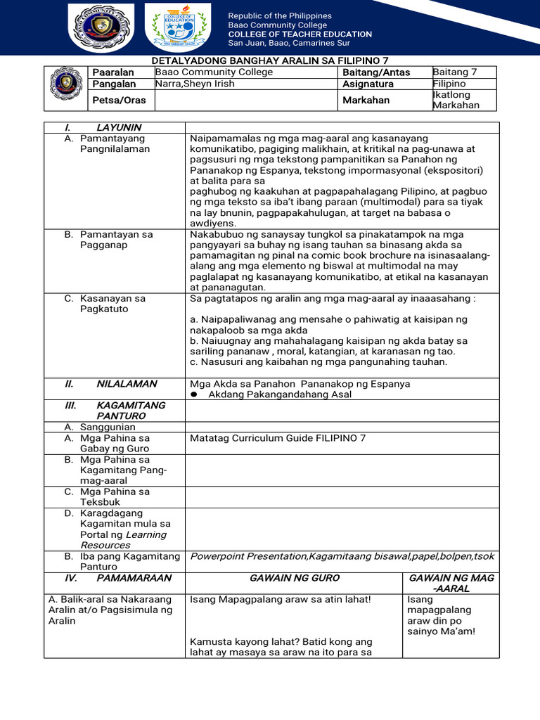 DETALYADONG-BANGHAY-ARALIN (sheyn) | PDF