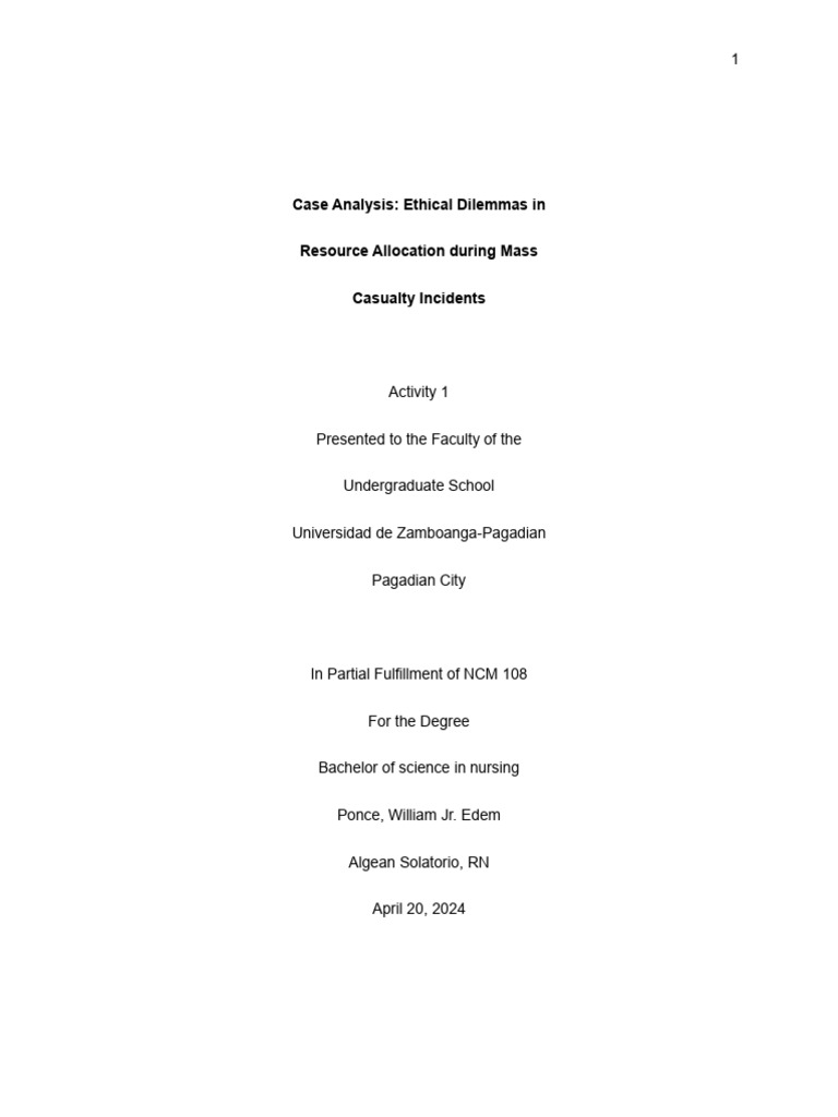 NCM 108 Case Analysis | PDF | Utilitarianism