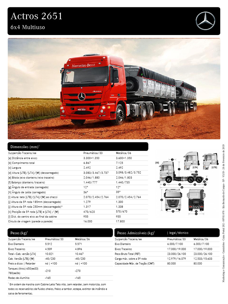 Especificações do Caminhão Actros 2651 | PDF | Eixo | Mercedes Benz