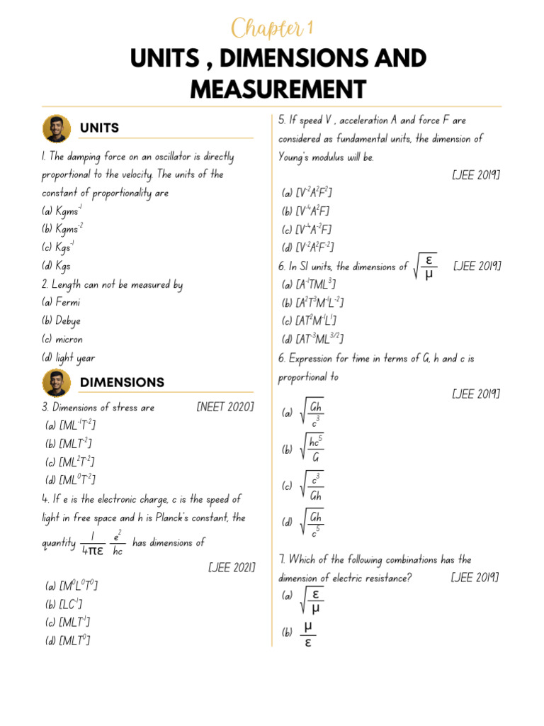 Units, Dimensions and Measurement Practice Sheet | PDF | Physical ...