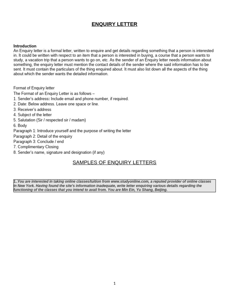 ENQUIRY LETTER | PDF