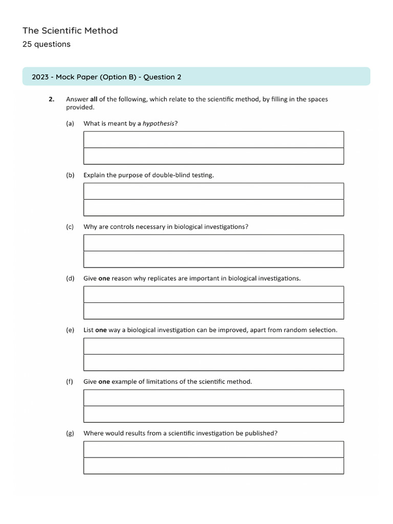 Scientific Method Mock Paper Questions | PDF