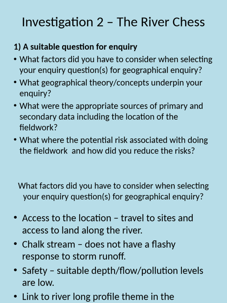 River Chess Fieldwork Analysis Guide | PDF | Drainage Basin | River