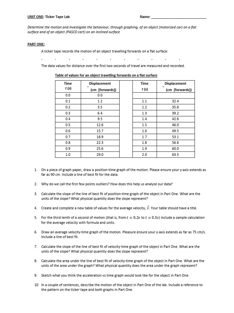 Ticker Tape Motion Analysis Lab | PDF | Velocity | Acceleration