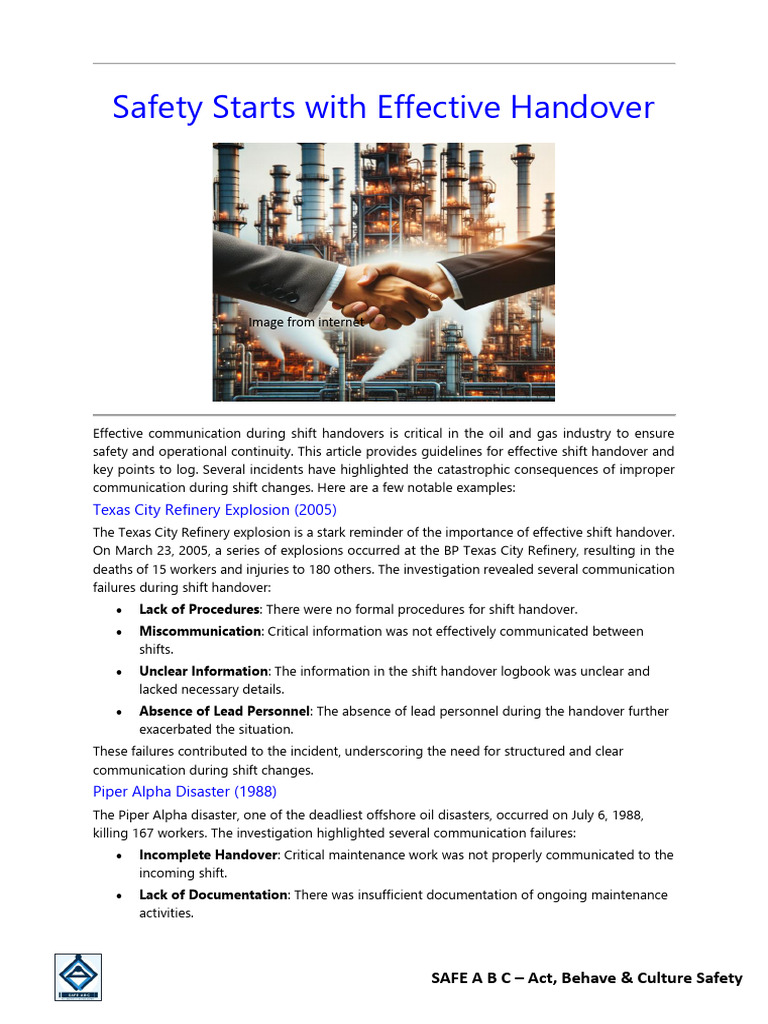 Safety Starts With Effective Handover | PDF | Deepwater Horizon Oil ...