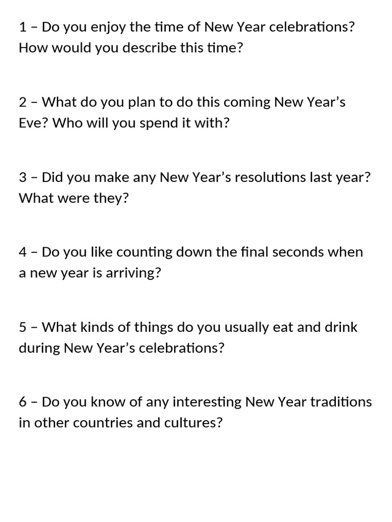 New Years Questions | PDF