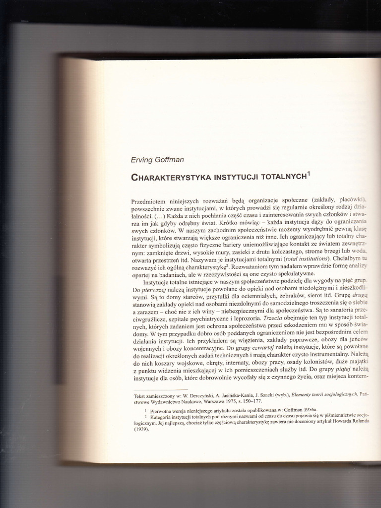 Goffman Erving - Charakterystyka Instytucji Totalnych | PDF
