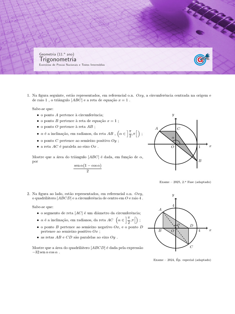 Geometria - Trigonometria (11.º Ano) - Itens de Provas Nacionais ...