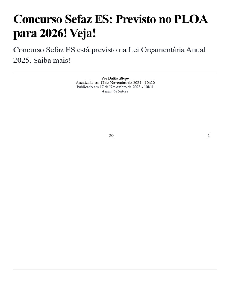Concurso Sefaz ES Previsto para 2026 | PDF | Pós-graduação | Contabilidade