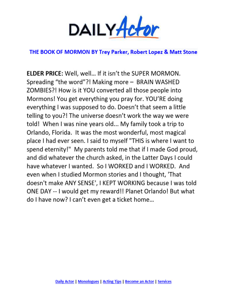The Book of Mormon - Elder Price | PDF