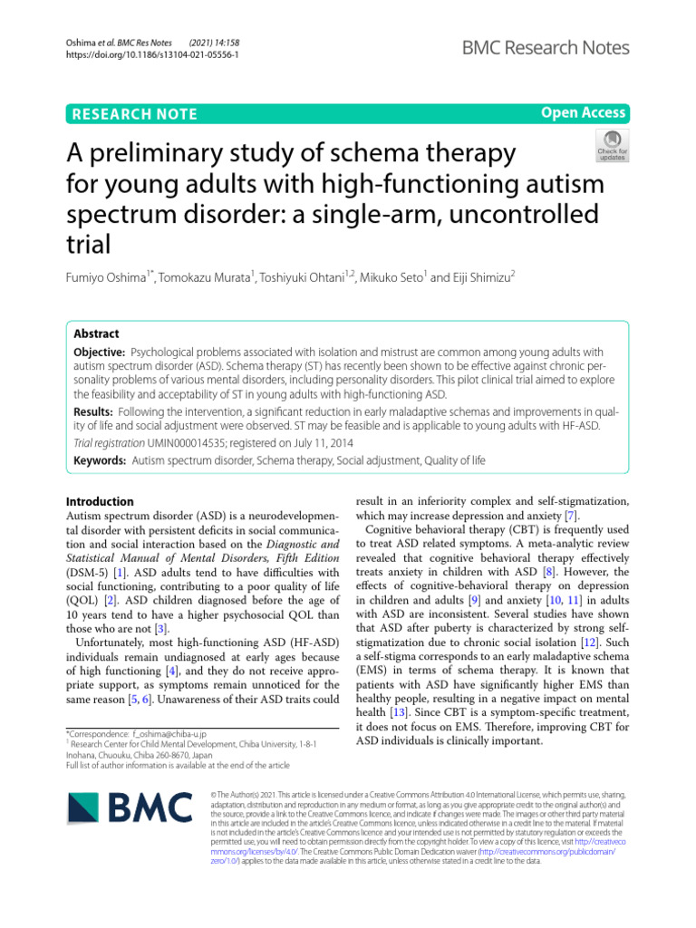 A Preliminary Study of Schema Therapy for Young Adults With High ...