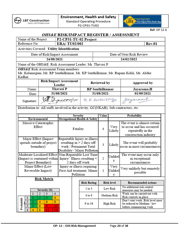 002. HIRA- Utility Identification Rev.01 | PDF | Risk | Occupational ...