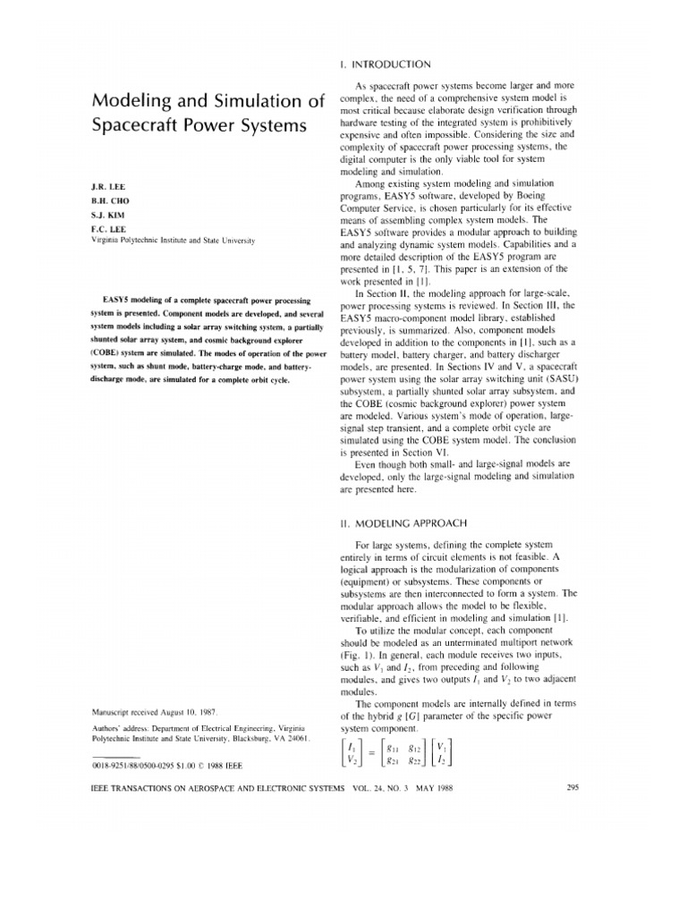 Modeling and Simulation of Spacecraft Power Systems | PDF