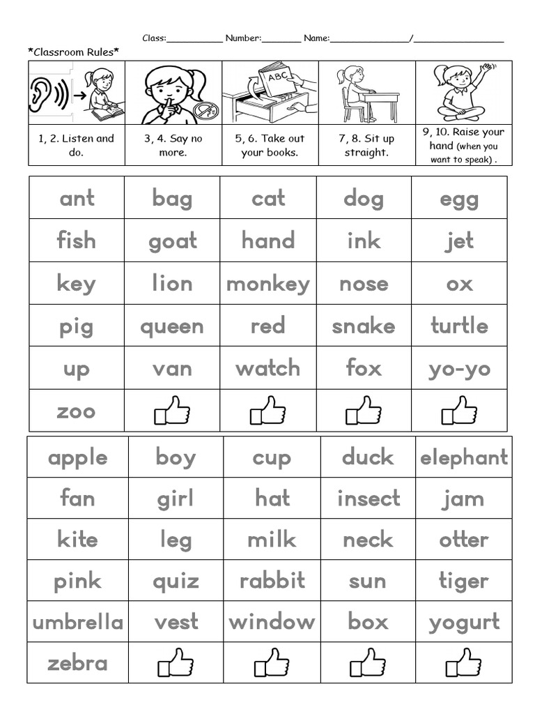 Classroom Rules and Vocabulary List | PDF