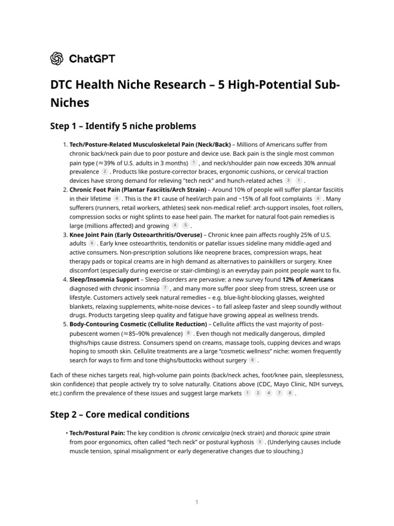 DTC Health Niche Research - 5 High-Potential Sub-Niches | PDF | Foot | Knee