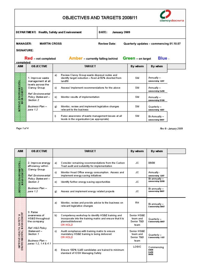 Health and Safety Objectives 2009 | PDF | Occupational Safety And ...