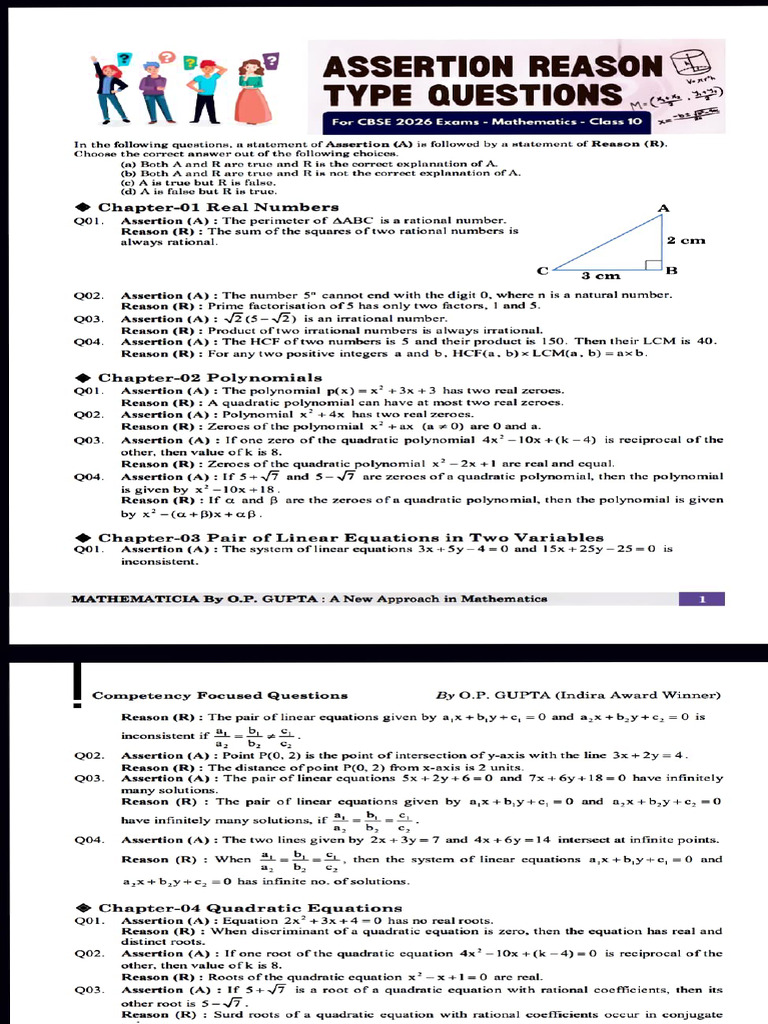 Assertion Reasoning Class 10, 2025-26 | PDF | Sphere | Quadratic Equation