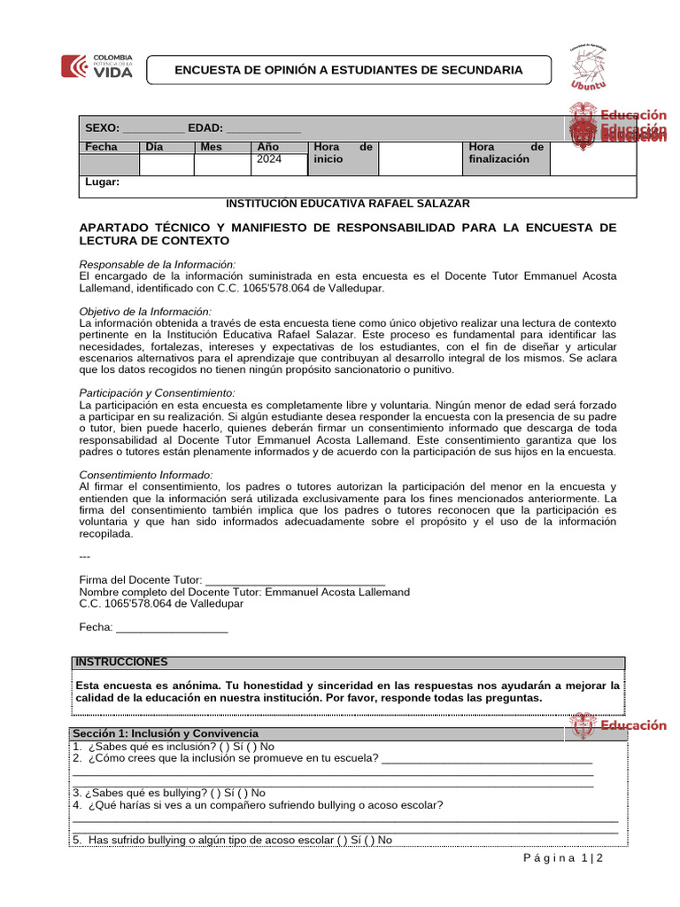 Encuesta Lectura de Contexto | PDF