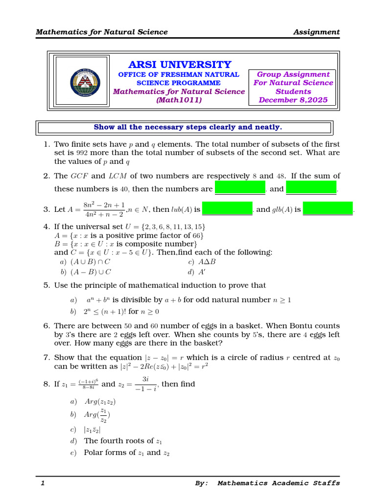 Group Assignment 2025@ | PDF | Numbers | Mathematics
