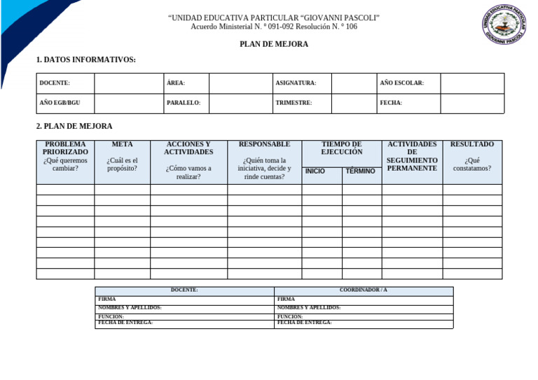4. Plan de Mejora | PDF