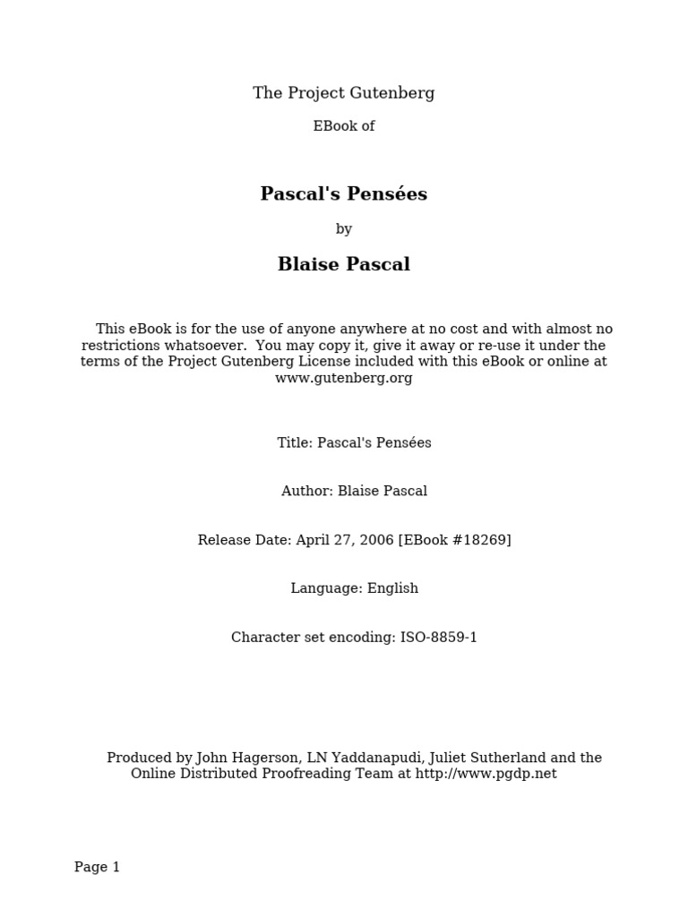 Pascal's Pensées: A Free eBook | PDF | Grace In Christianity | Miracle
