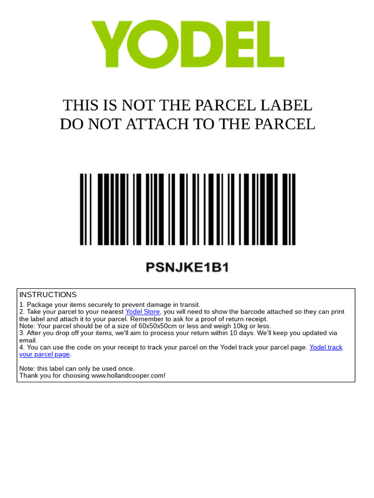 Your Yodel Label [89JGL3440190A] | PDF
