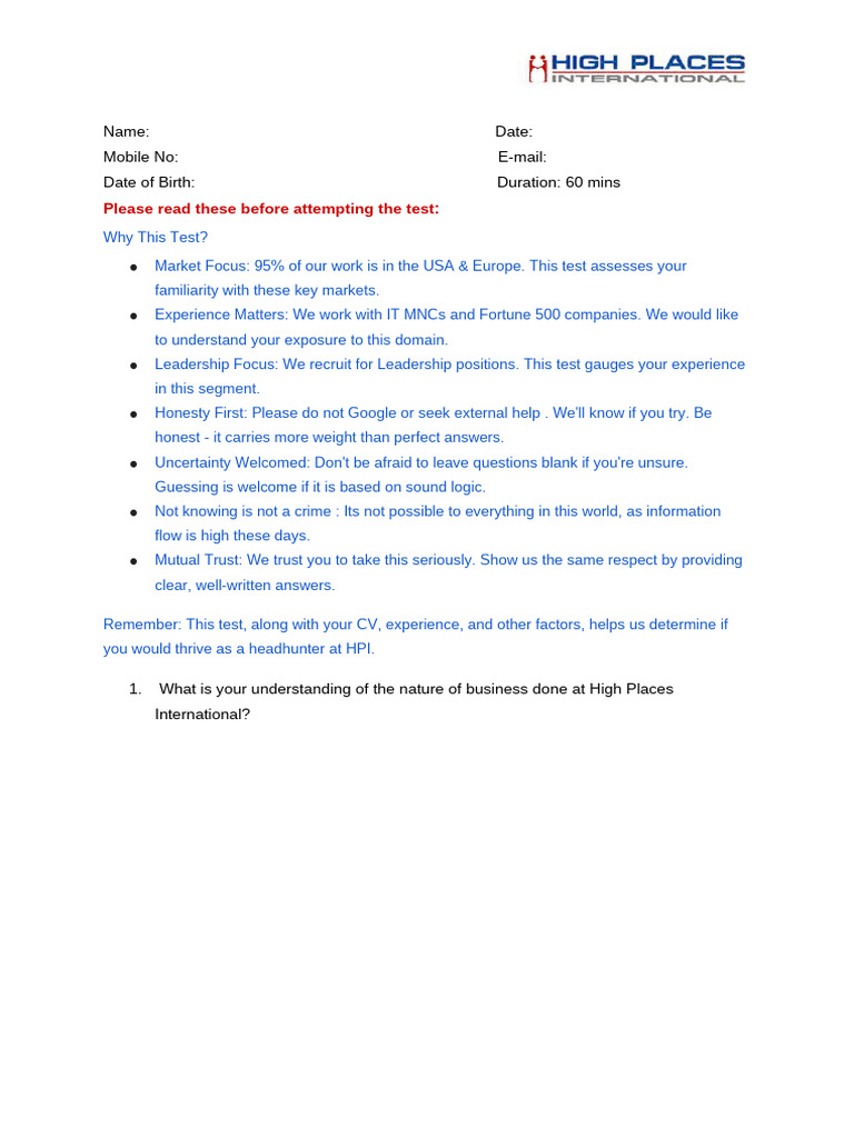 Headhunter Test Preparation Guide | PDF | Brand | Information Science