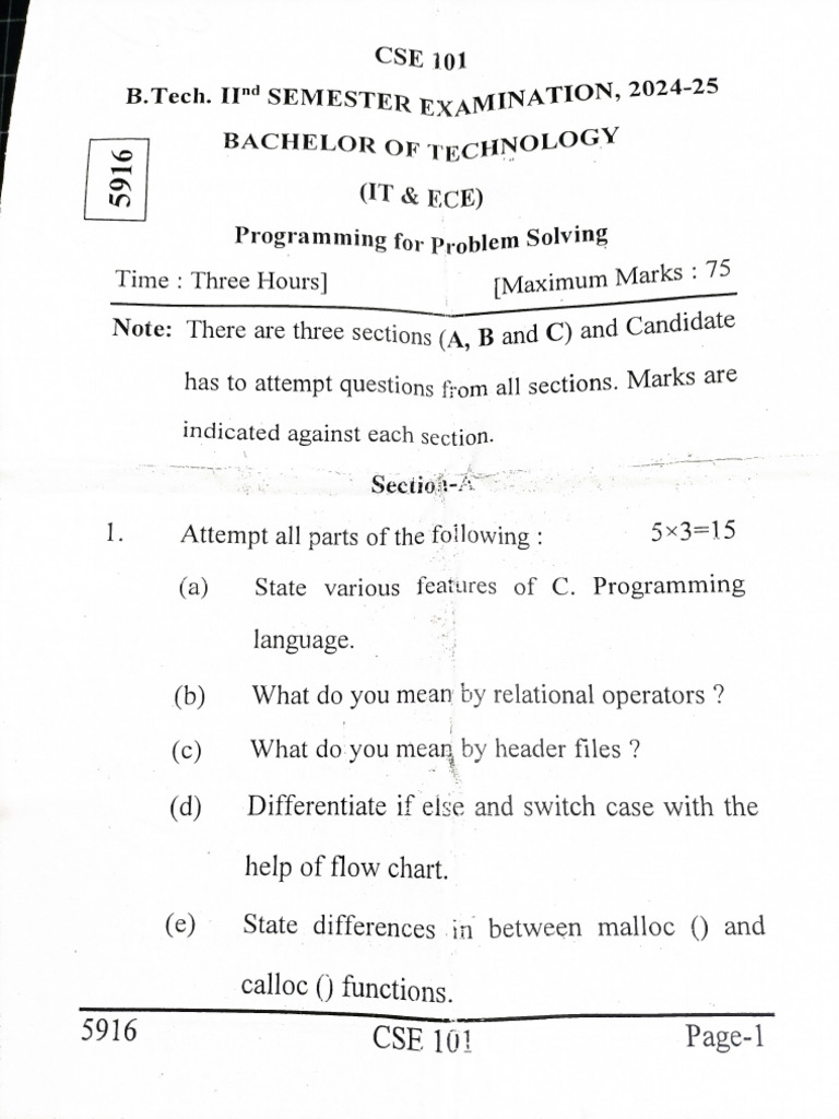 CSE Second Sem Paper | PDF