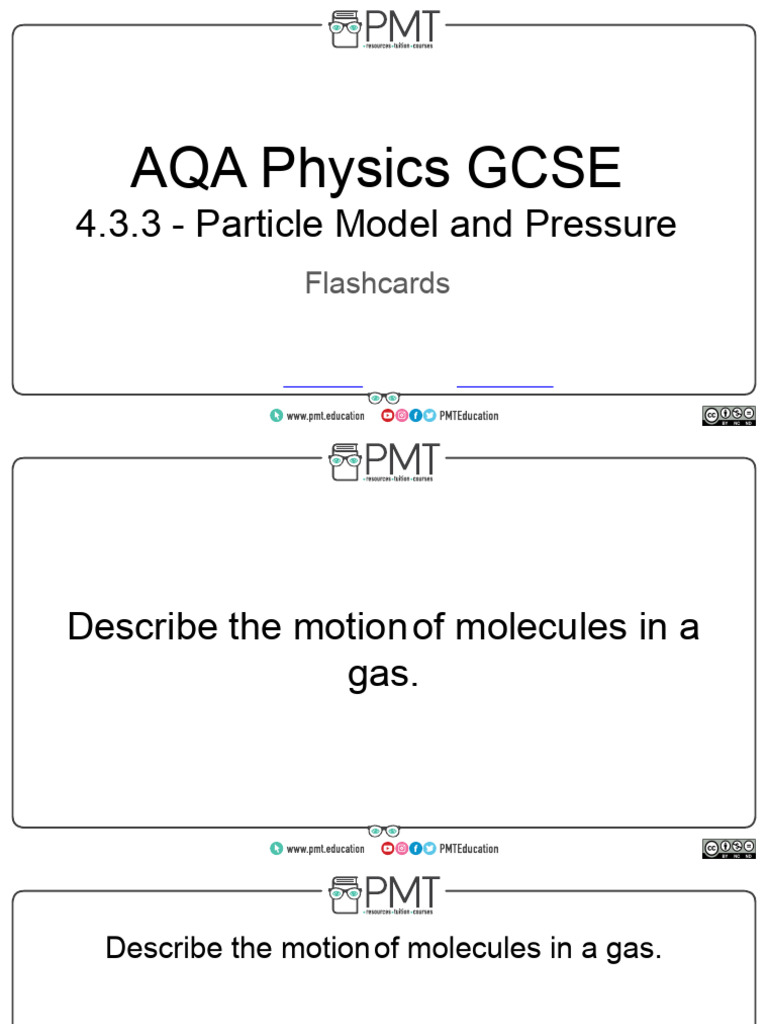 AQA Physics: Gas Particle Model Flashcards | PDF | Gases | Pressure