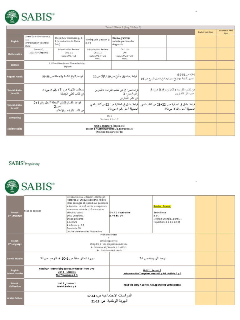 Level F - SDP Weekly Plan - Week 1 | PDF