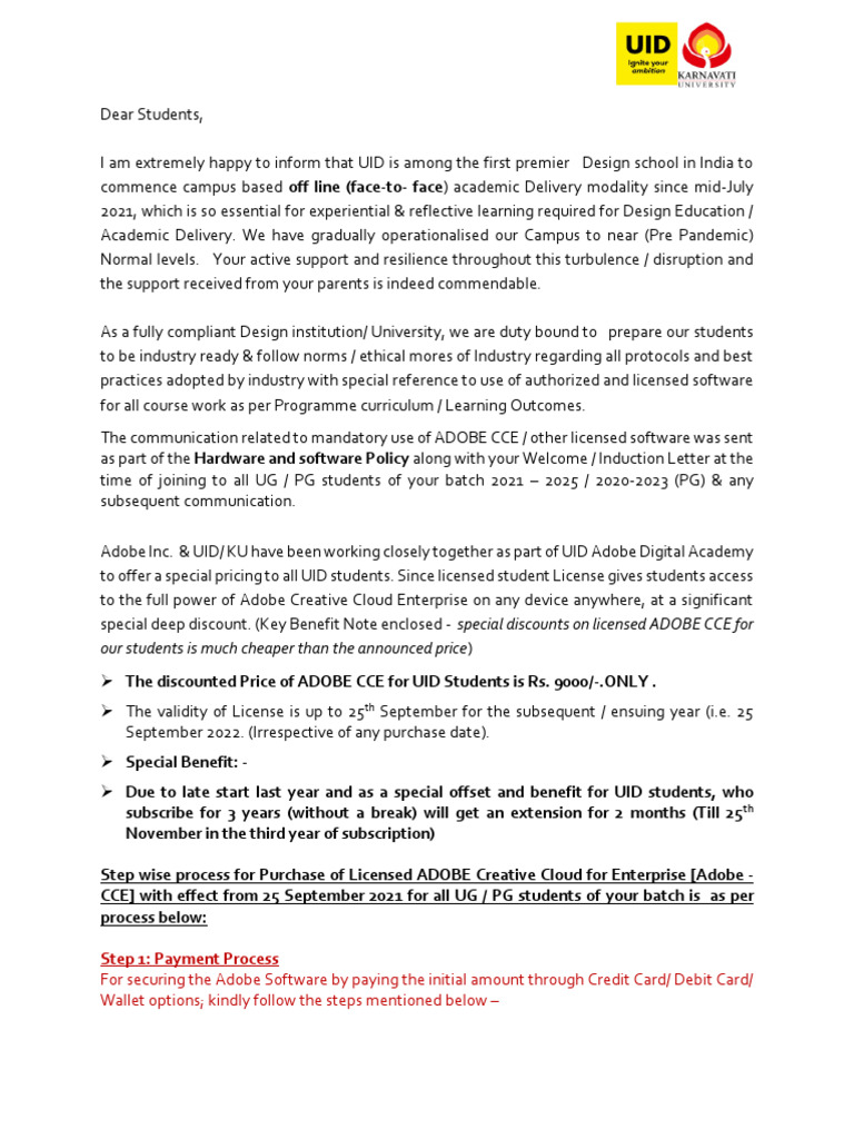 Adobe CCE Letter for Year 1 UG 2021 - 25 ( UG ) & 2021 - 2023 ( PG ...