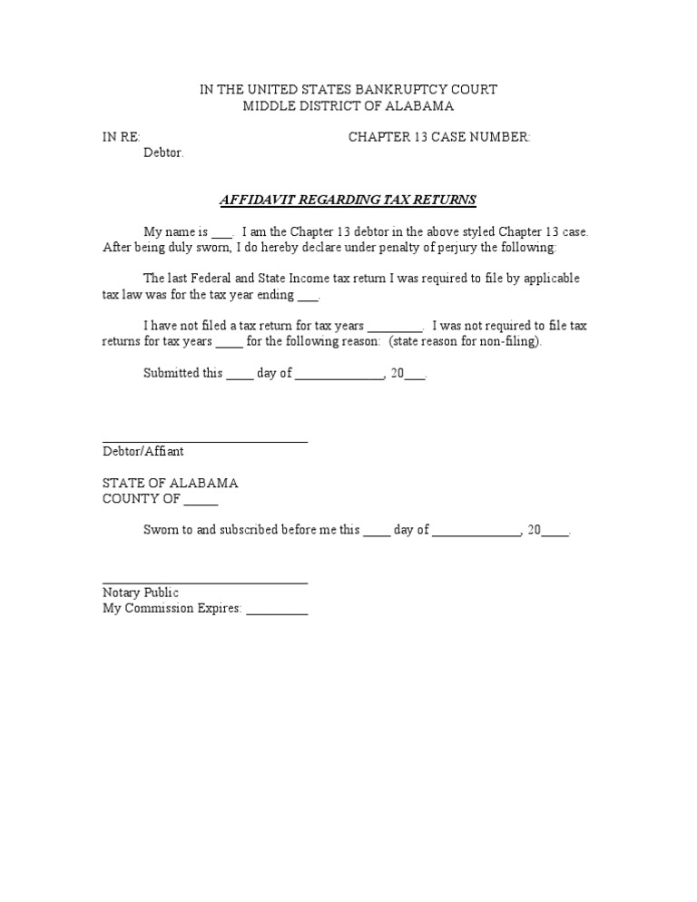 Affidavit Regarding Tax Returns | PDF
