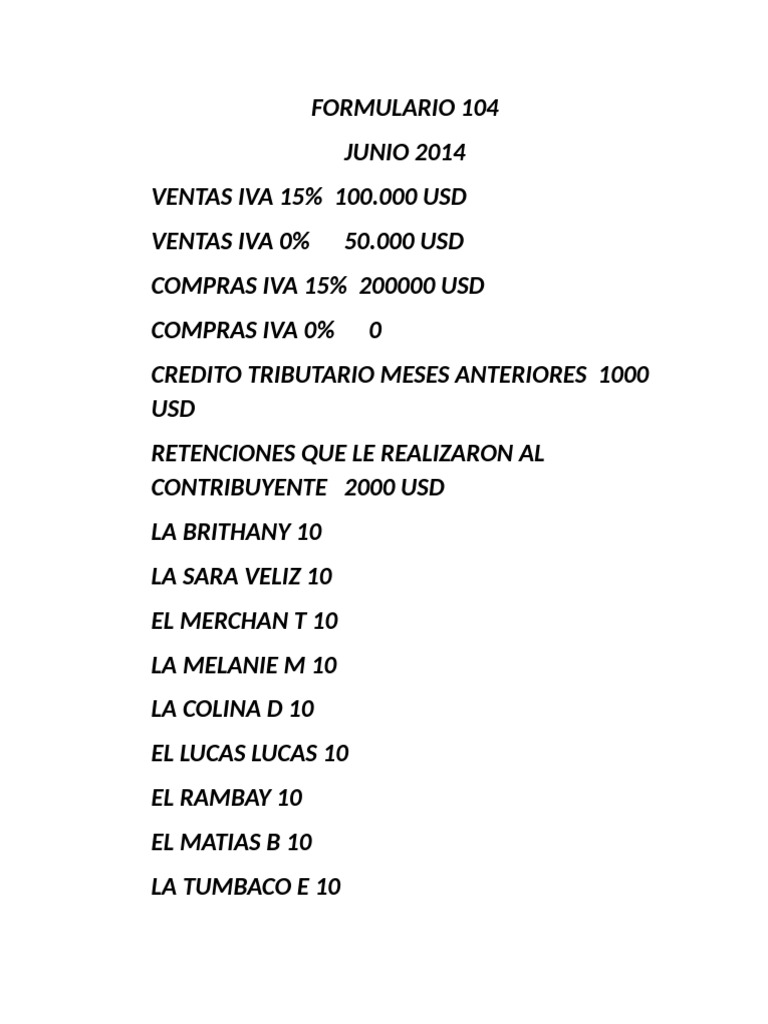 Taller Formulario 104 | PDF