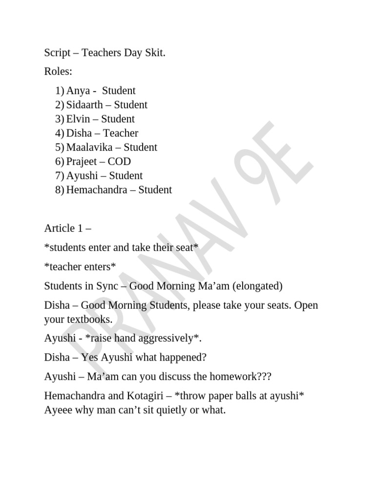 Script - Teachers Day Skit (4) | PDF