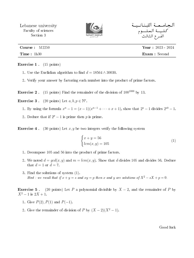 Final S2 M2250 - 2023 2024 Ang | PDF | Algorithms | Elementary Mathematics