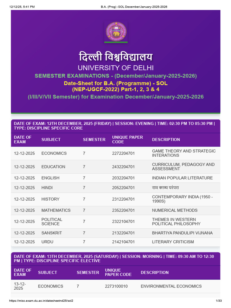 B.a. (Prog) SOL December_January 2025 2026 | PDF | Science | Psychology