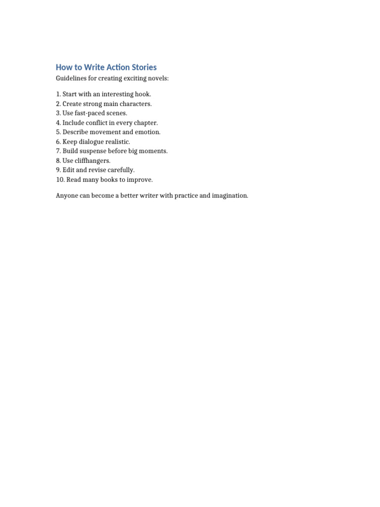 Action Story Writing Tips | PDF