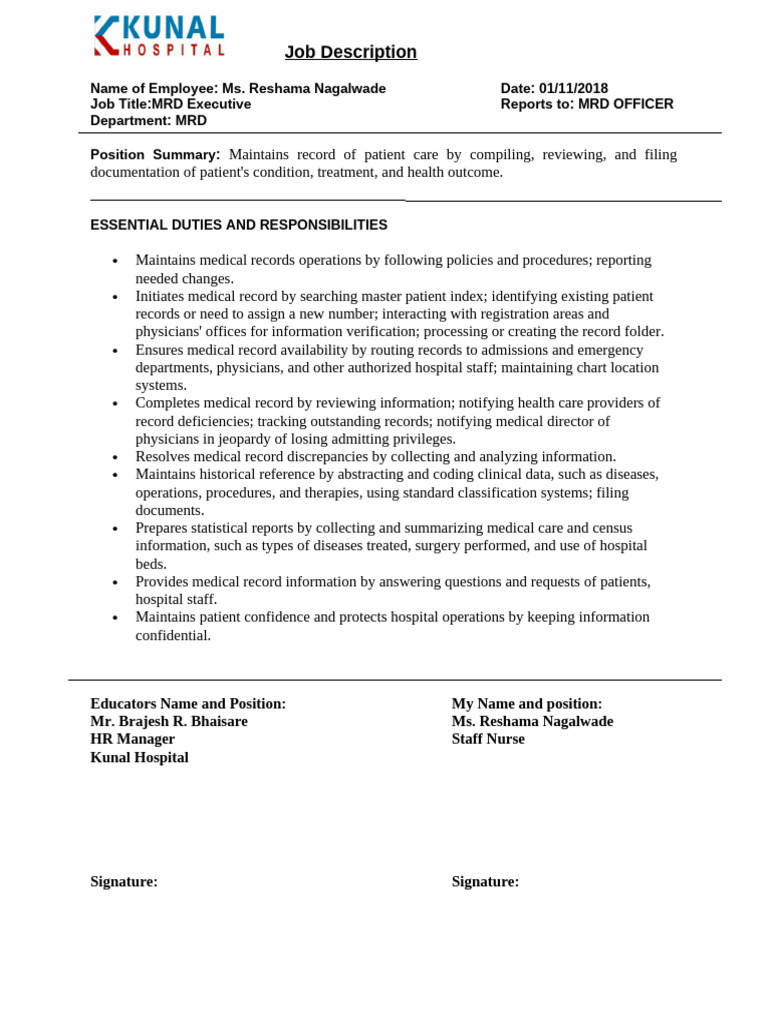 MRD Executive Job Description | PDF