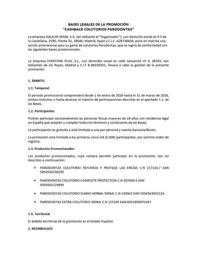 BBLL Cashback Colutorios Parodontax | PDF