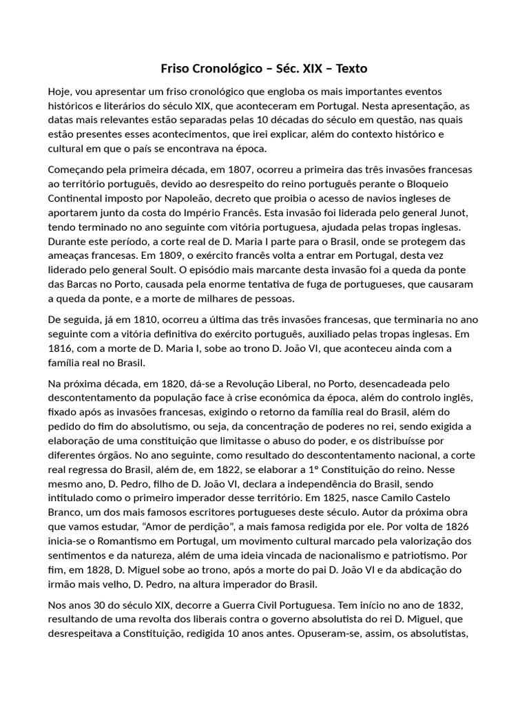Friso Cronológico Séc. XIX | PDF | Portugal | Guerra Peninsular