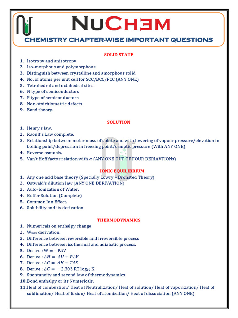 Essential Chemistry Topics Overview | PDF | Chemical Reactions | Chlorine