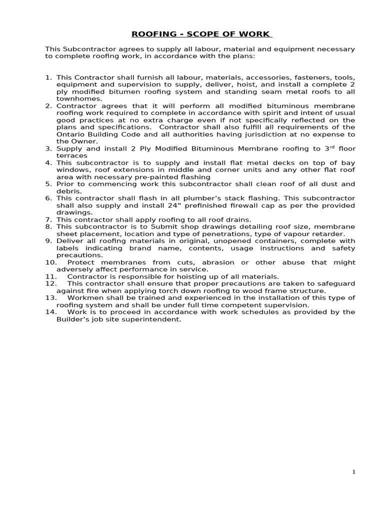 Roofing Work Scope for Townhomes | PDF