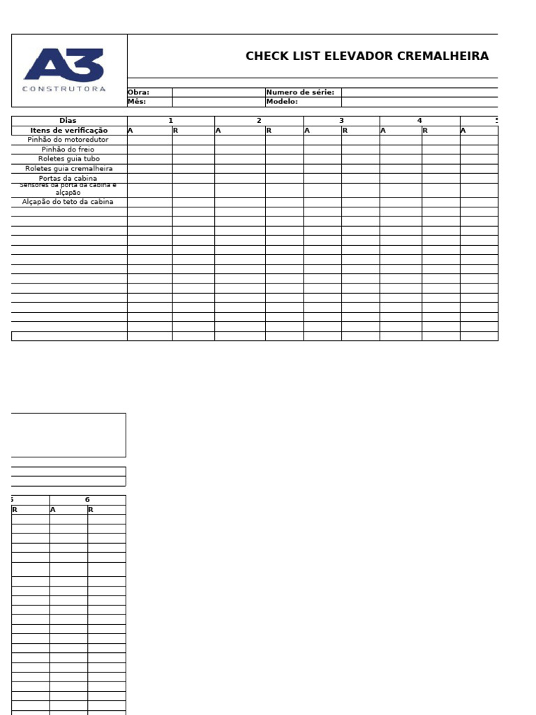 Checklist de Manutenção Elevador Cremalheira | PDF