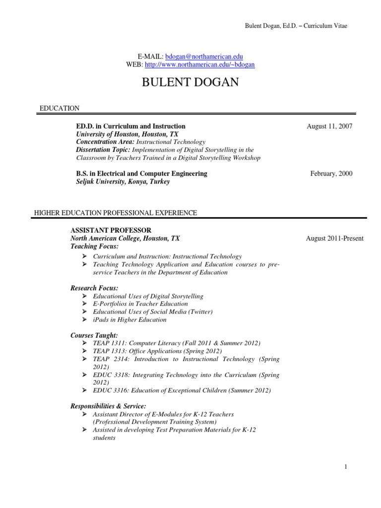 Bulent Dogan, Ed.D. - Vita | PDF | Educational Technology | Science, Technology, Engineering ...