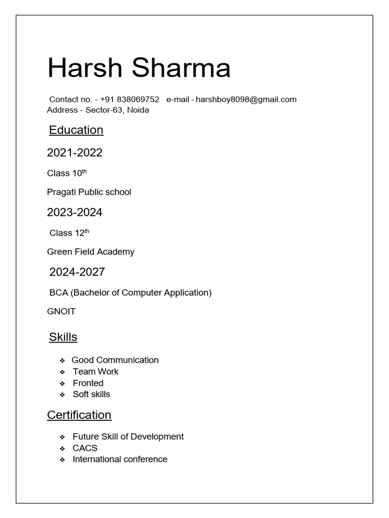 Harsh Sharma's Education and Skills Profile | PDF