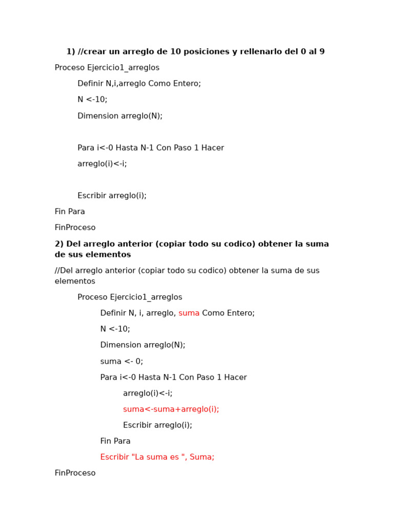 Crear Un Arreglo de 10 Posiciones y Rellenarlo Del 0 Al 9 | PDF