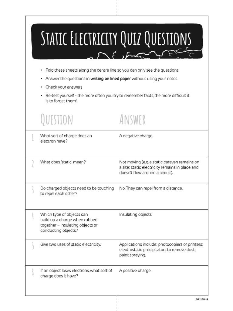 Static Electricity Quiz Questions | PDF