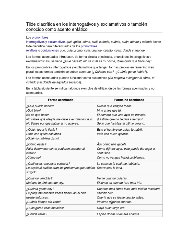 Tilde diacrítica en los interrogativos y exclamativos | Adverbio ...