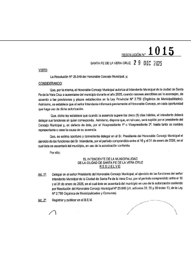 Resolución 1.015 - Ausencia Poletti | PDF