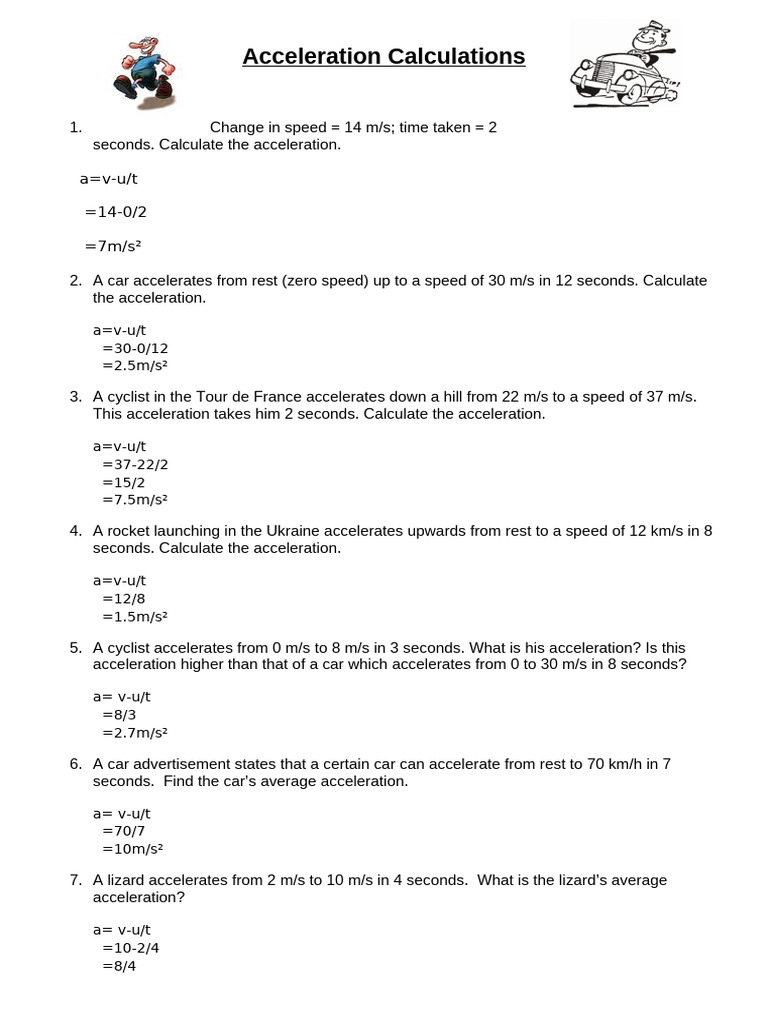 Acceleration Calculation Examples | PDF